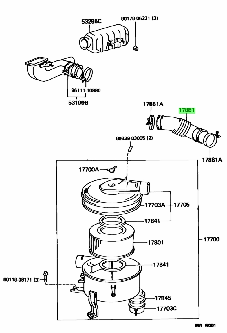 Buy Genuine Toyota 1788117010 (17881-17010) Hose, Air Cleaner, No.1 for ...