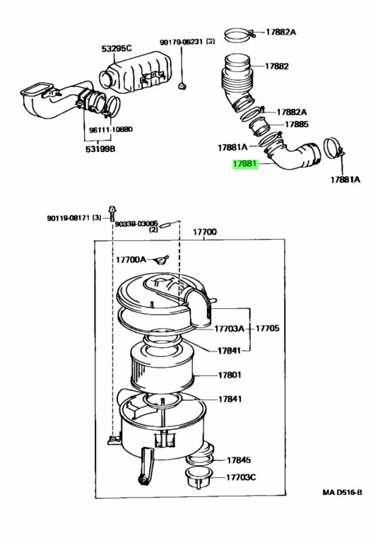 Buy Genuine Toyota 1788117020 (17881-17020) Hose, Air Cleaner, No.1 for ...