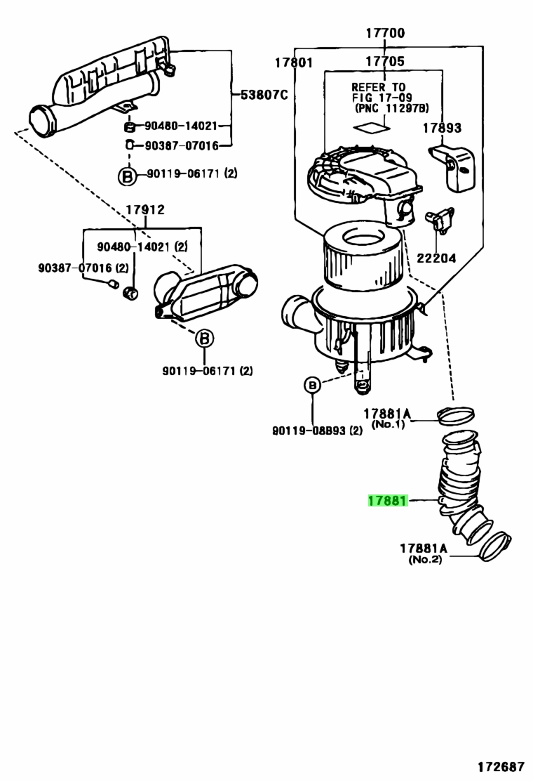 Buy Genuine Toyota 1788130020 (17881-30020) Hose, Air Cleaner, No.1 for ...