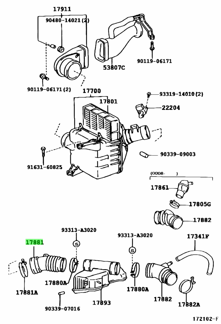 Buy Genuine Toyota 1788162160 (17881-62160) Hose, Air Cleaner, No.1 ...