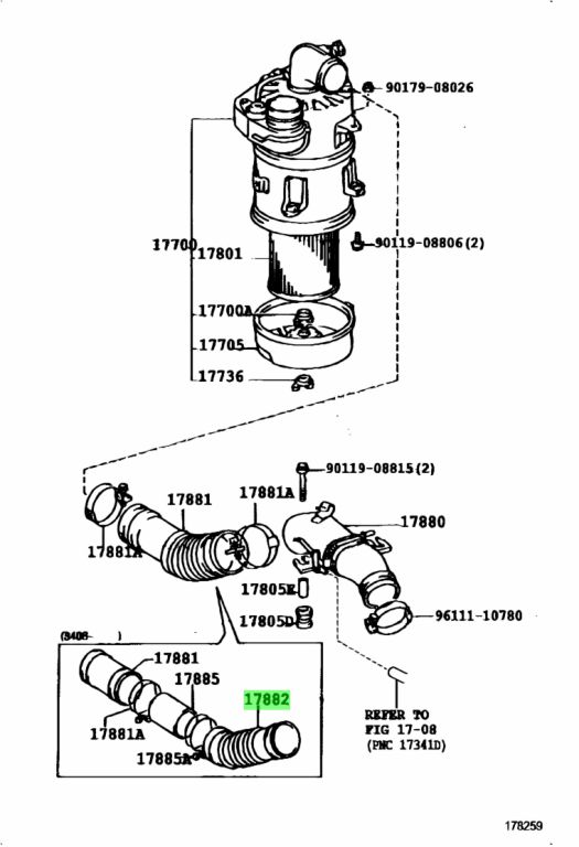 Buy Genuine Toyota 1788254400 (17882-54400) Hose, Air Cleaner, No.2 ...