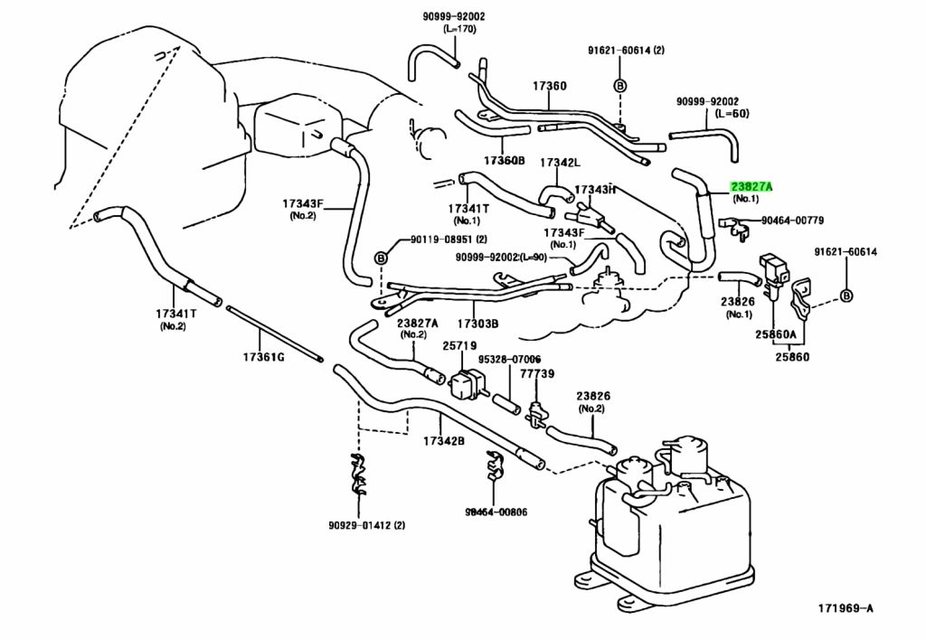 Buy Genuine Toyota 2382762100 (23827-62100) Hose, Fuel Vapor Feed, No.2 ...