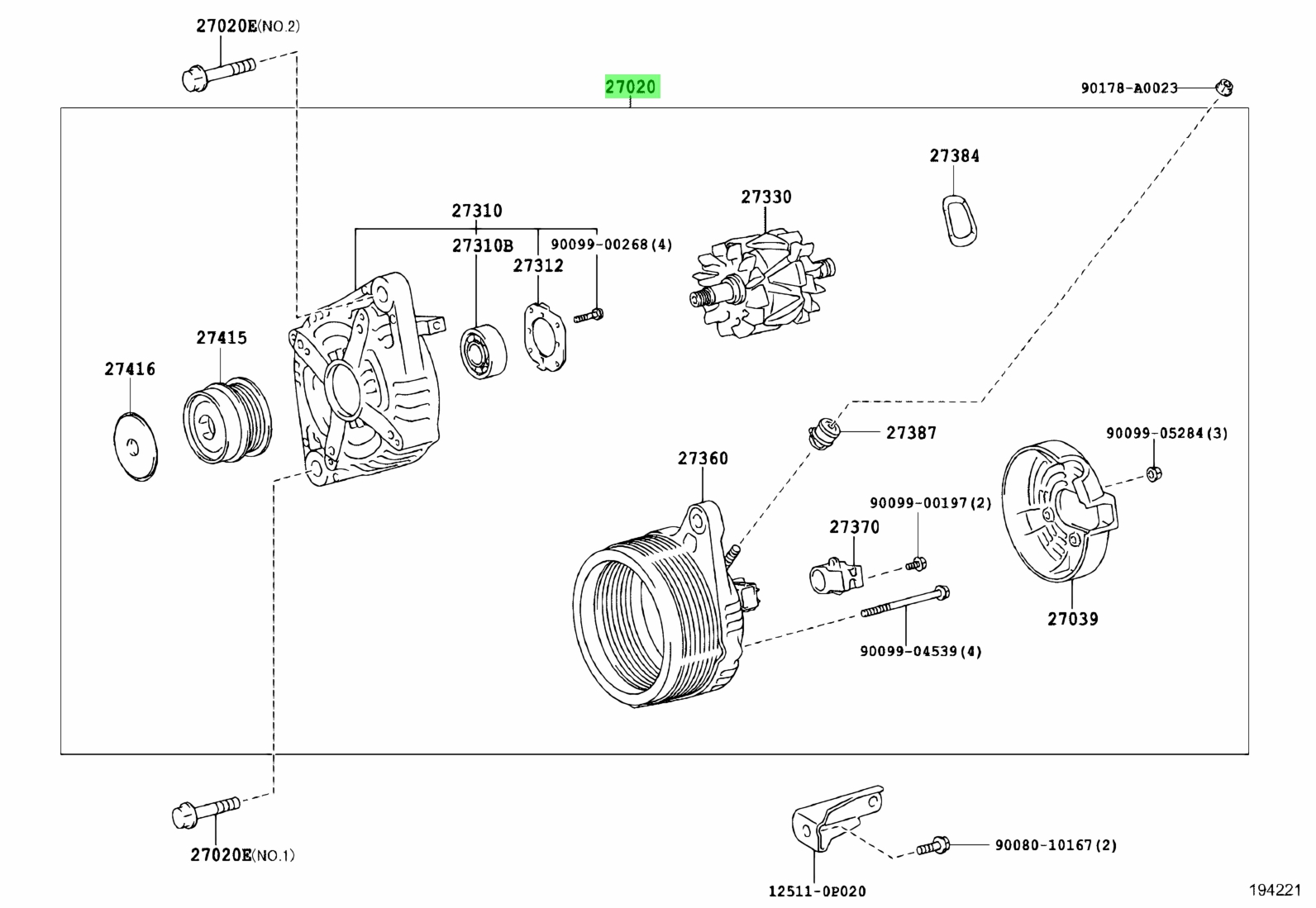 Buy Genuine Toyota 270600P241 (27060-0P241) Alternator Assy. Prices ...