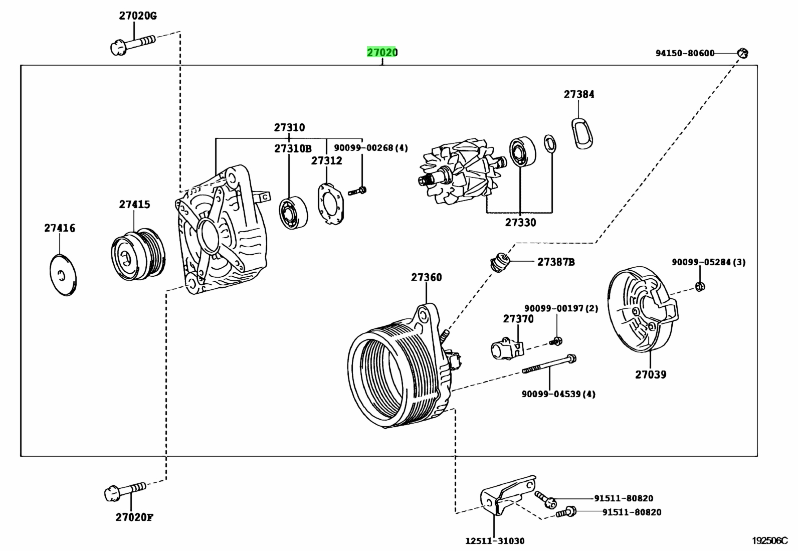 Buy Genuine Toyota 2706031112 (27060-31112) Alternator Assy. Prices ...