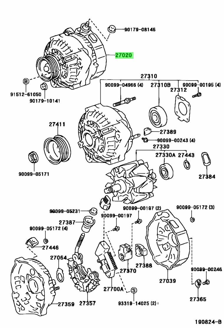 Buy Genuine Toyota 2706046190 (27060-46190) Alternator Assy for Toyota ...