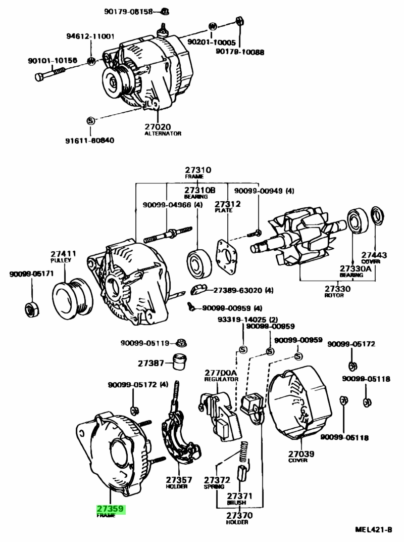 Buy Genuine Toyota 2735964190 (27359-64190) Frame, Alternator Rectifier ...