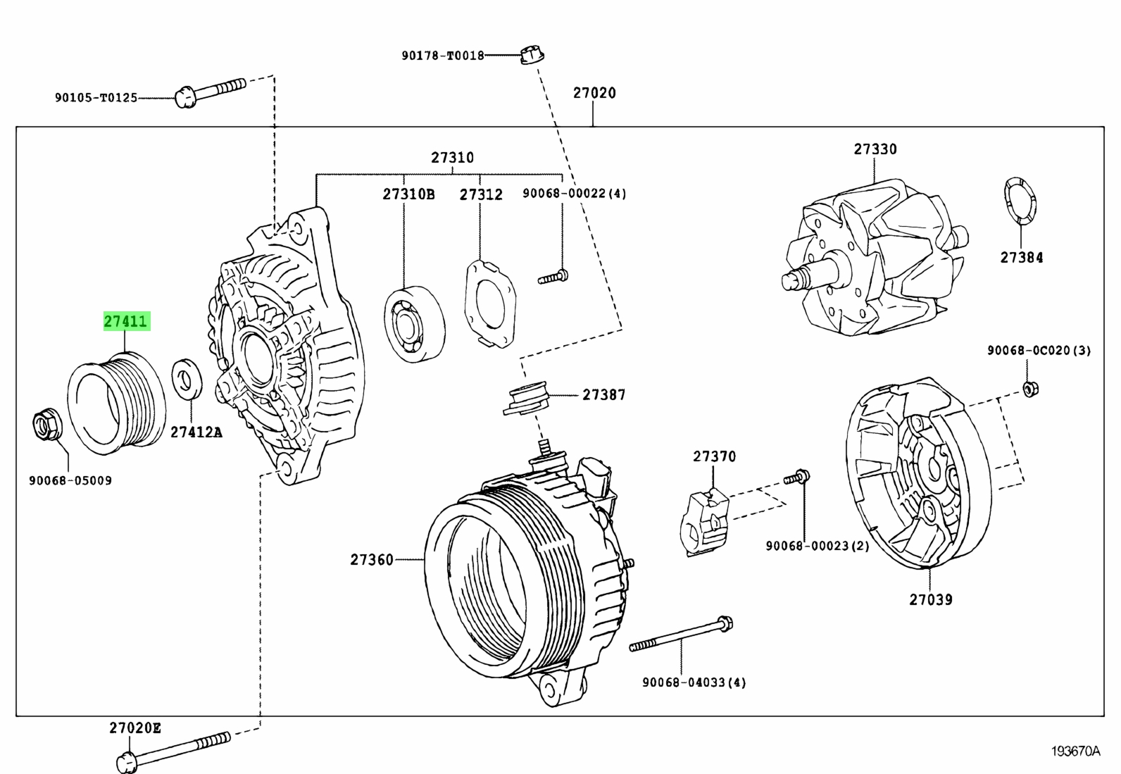 Buy Genuine Toyota 274110C020 (27411-0C020) Pulley, Alternator. Prices ...