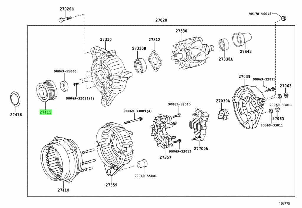 Buy Genuine Toyota 274150L040 (27415-0L040) Pulley, Alternator W/clutch ...