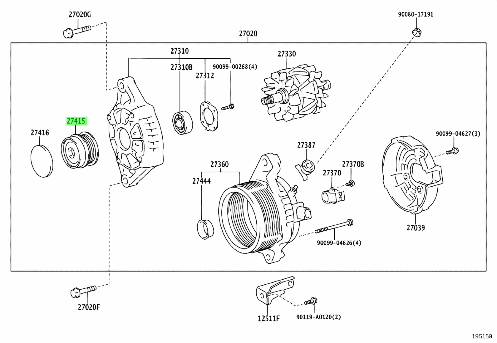 Buy Genuine Toyota 274150P020 (27415-0P020) Pulley, Alternator W/clutch ...