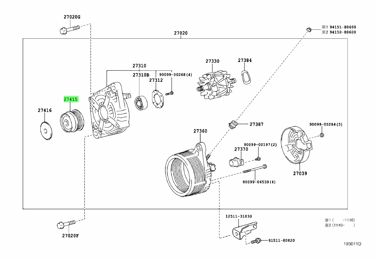 Buy Genuine Toyota 274150W010 (27415-0W010) Pulley, Alternator W/clutch ...