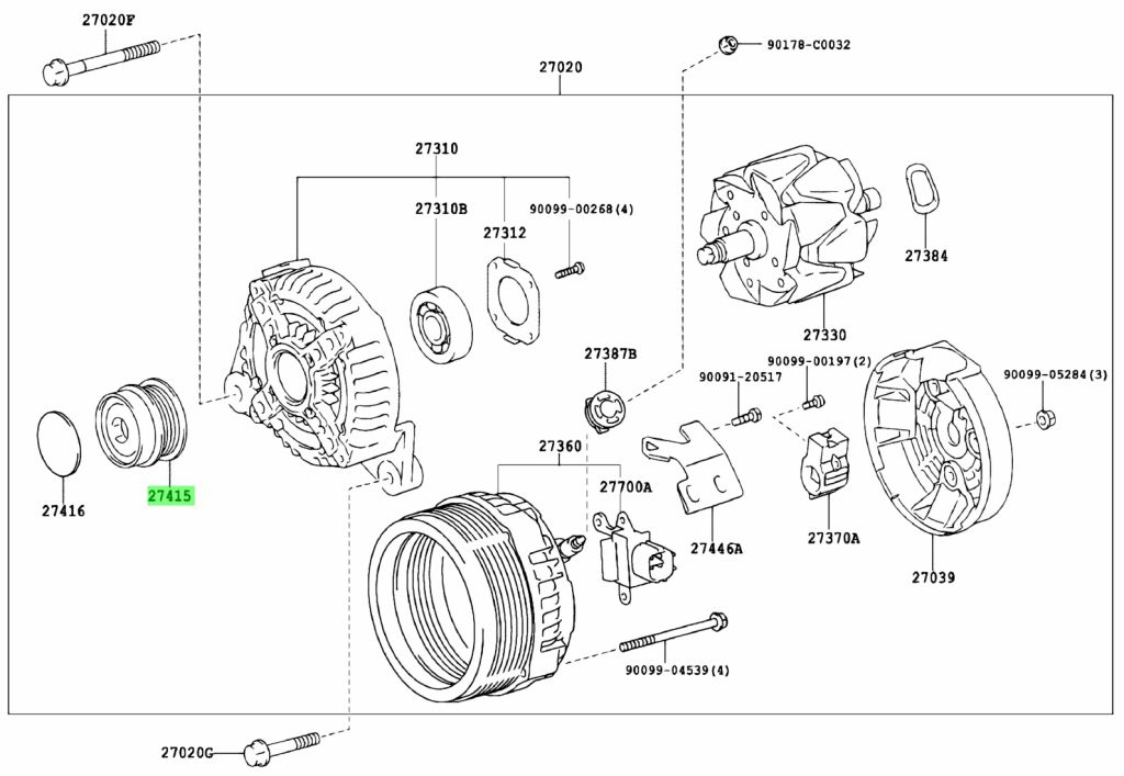 Buy Genuine Toyota 274150W042 (27415-0W042) Pulley, Alternator W/clutch ...