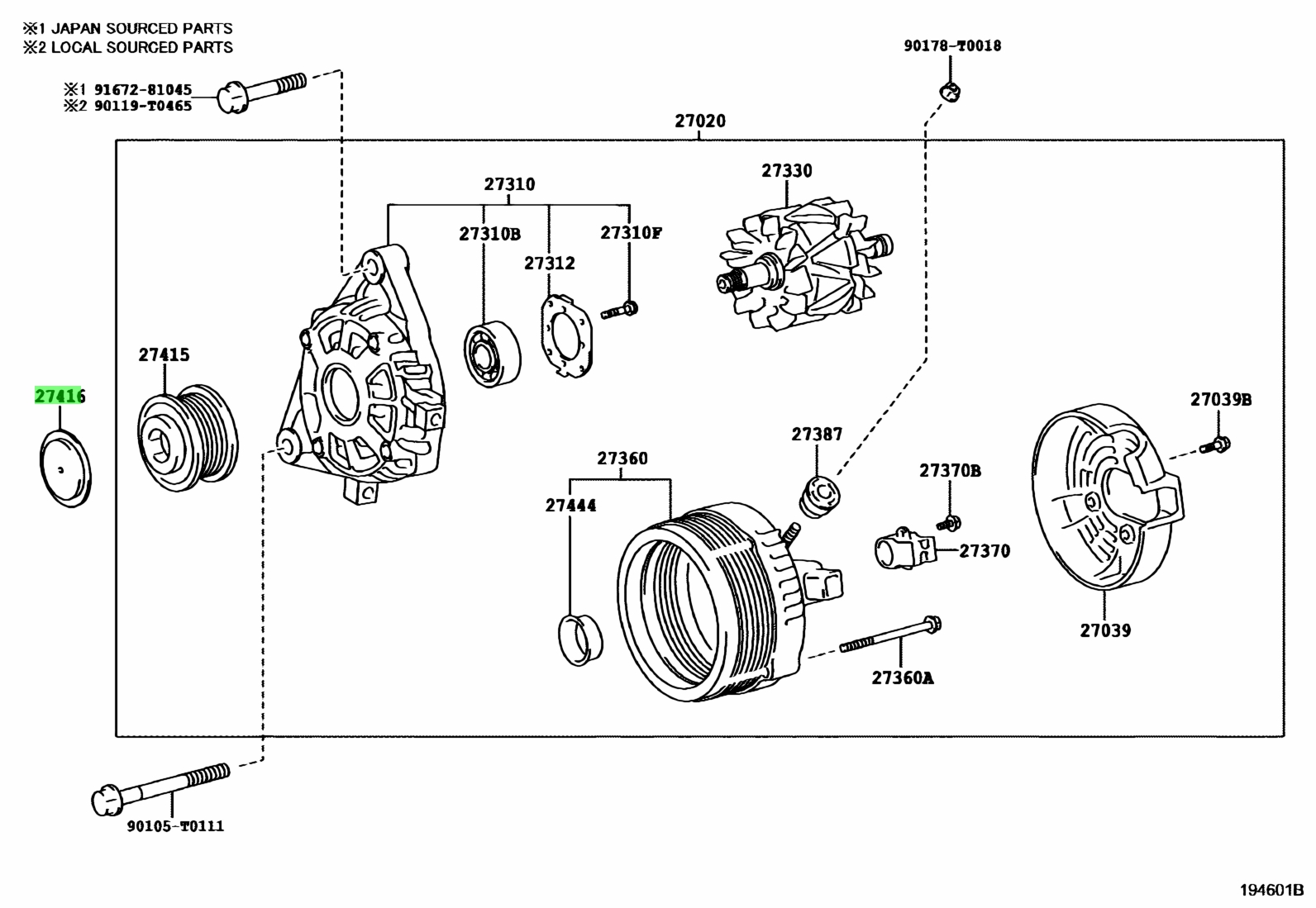 Buy Genuine Toyota 274160L050 (27416-0L050) Cap, Alternator Pulley ...
