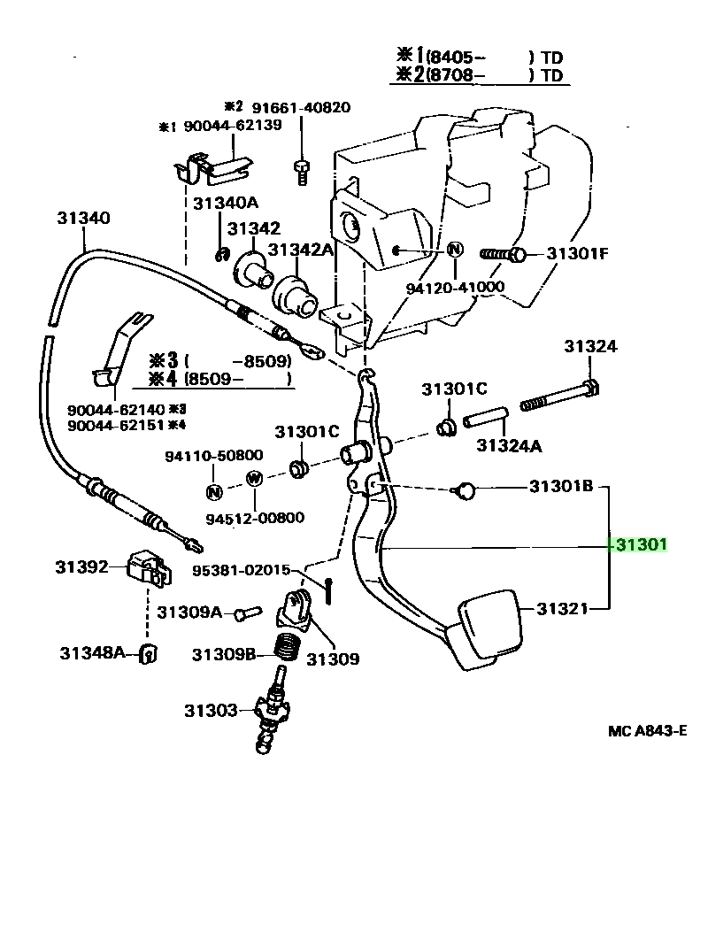 Buy Genuine Toyota 3130187612 (31301-87612) Pedal Sub-Assy, Clutch ...
