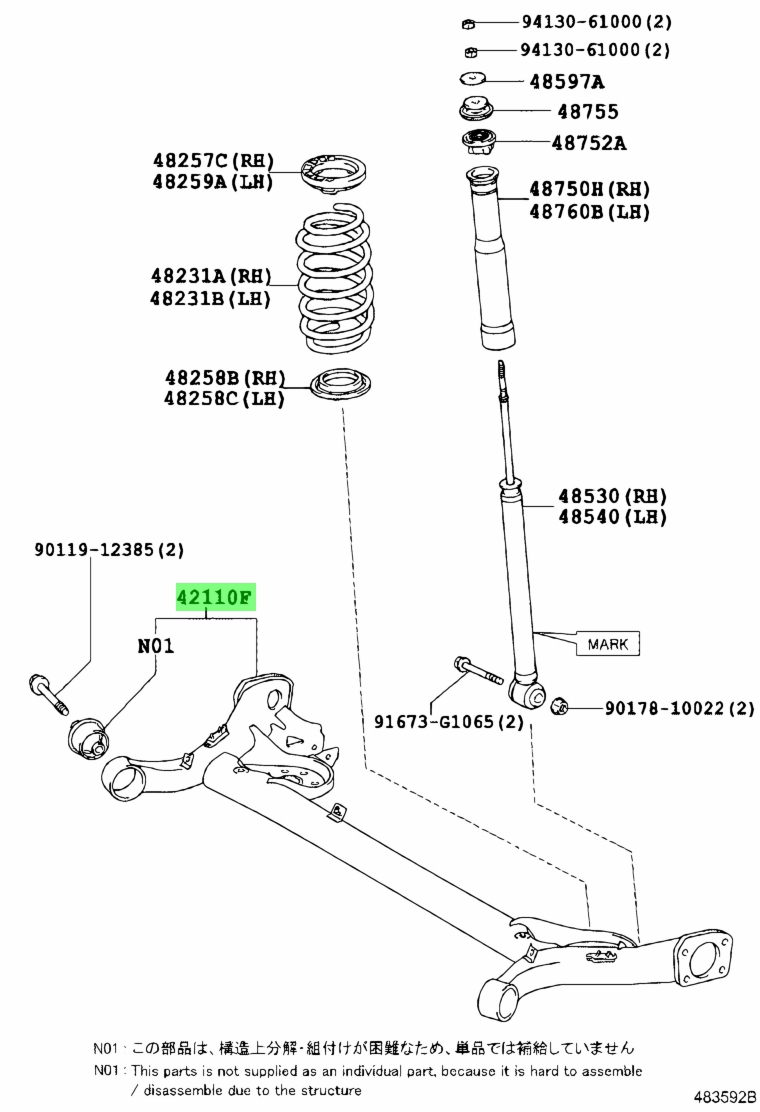Buy Genuine Toyota 4211052332 (42110-52332) Beam Assy, Rear Axle ...