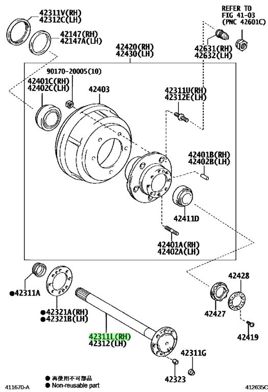 Buy Genuine Toyota 42311F1030 (42311-F1030) Shaft, Rear Axle, Rh ...
