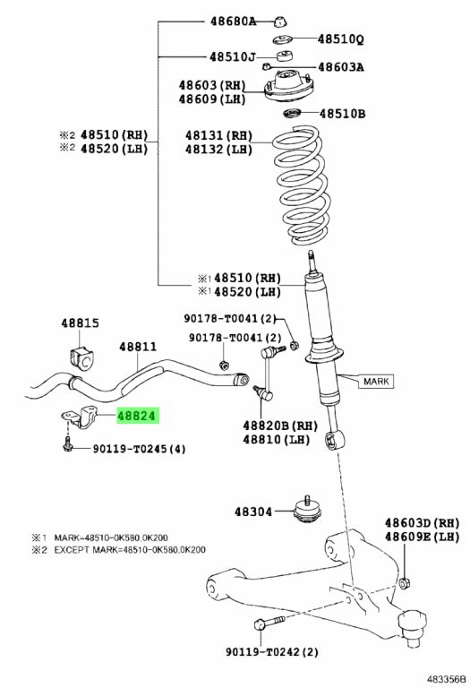 Buy Genuine Toyota 488240K010 (48824-0K010) Bracket, Stabilizer, Front ...