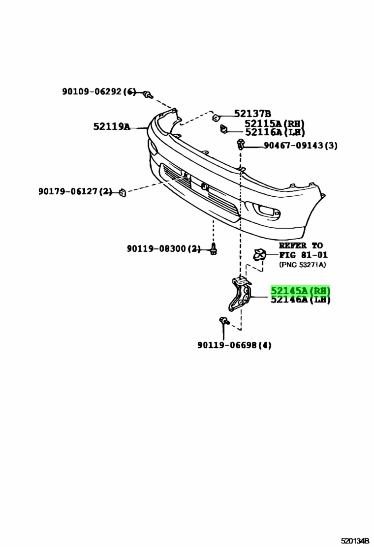 Buy Genuine Toyota 5214526030 (52145-26030) Stay, Front Bumper, No.2 Rh ...