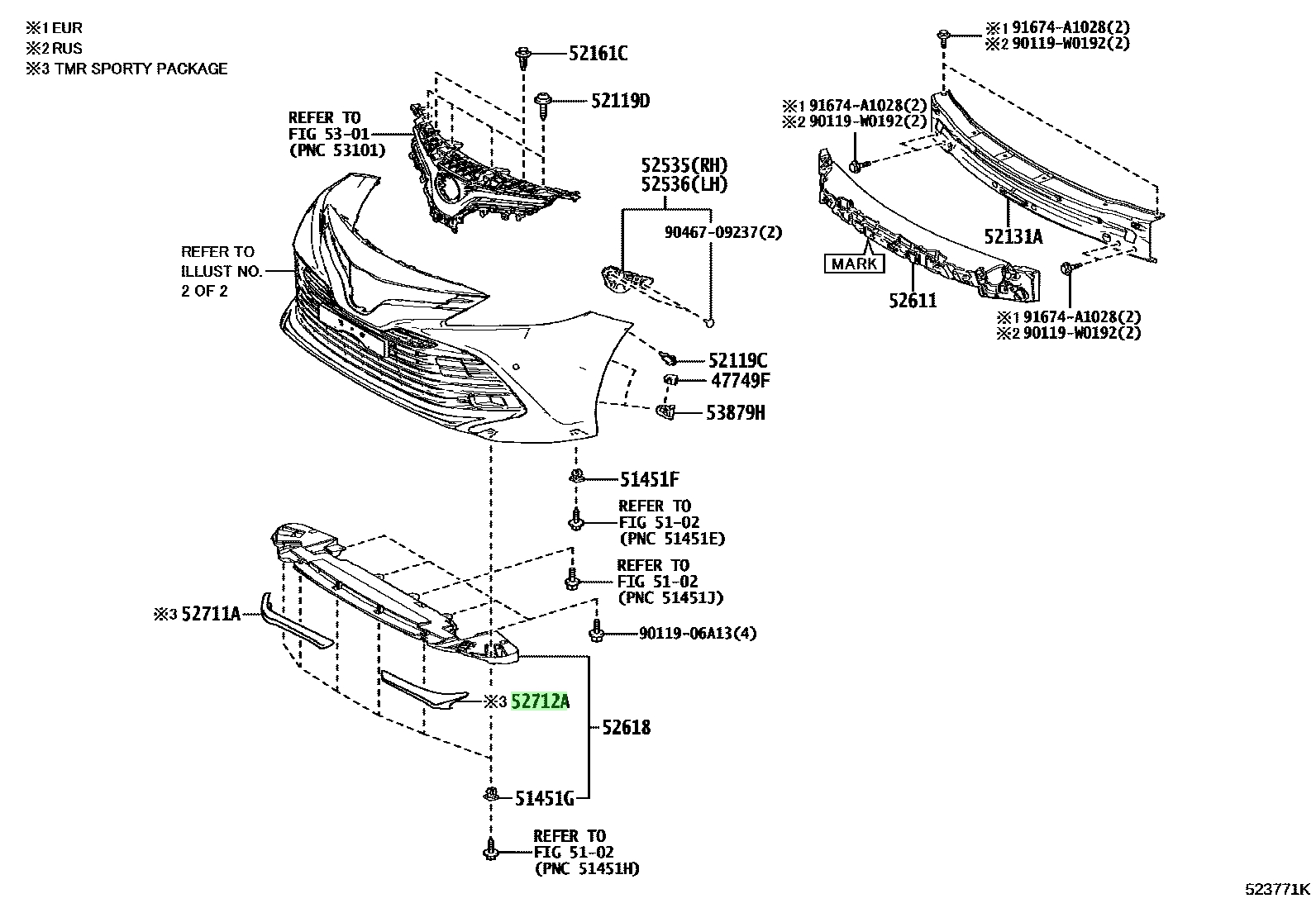 Buy Genuine Toyota 52712WY010 (52712-WY010) Garnish, Front Bumper, Lh ...
