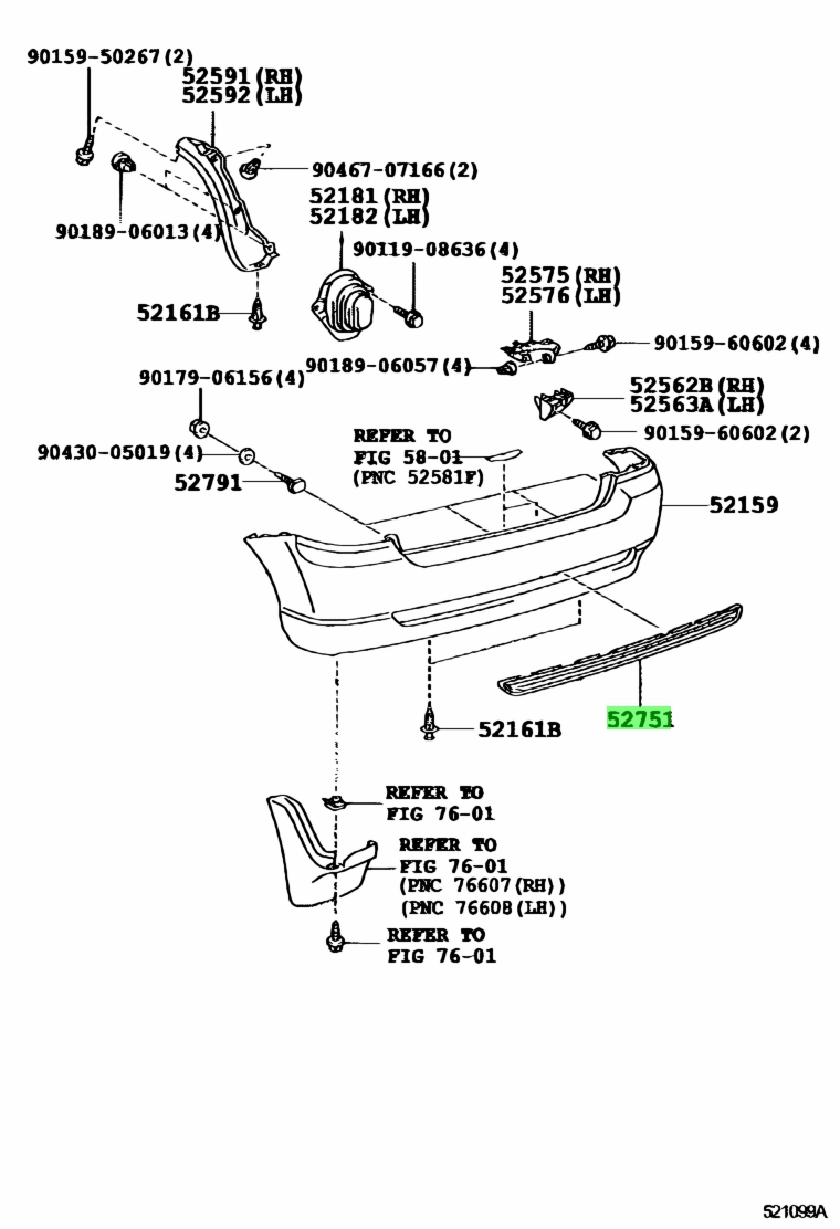 Buy Genuine Toyota 5275113010 (52751-13010) Moulding, Rear Bumper ...
