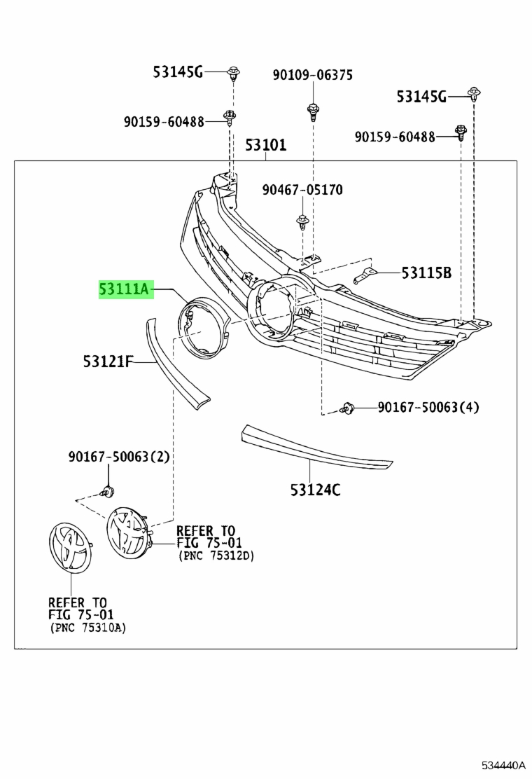 Buy Genuine Toyota 5311106750 (53111-06750) Grille, Radiator, Outside ...