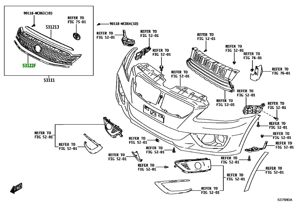 Buy Genuine Toyota 53121WC002 (53121-WC002) Moulding, Radiator Grille ...