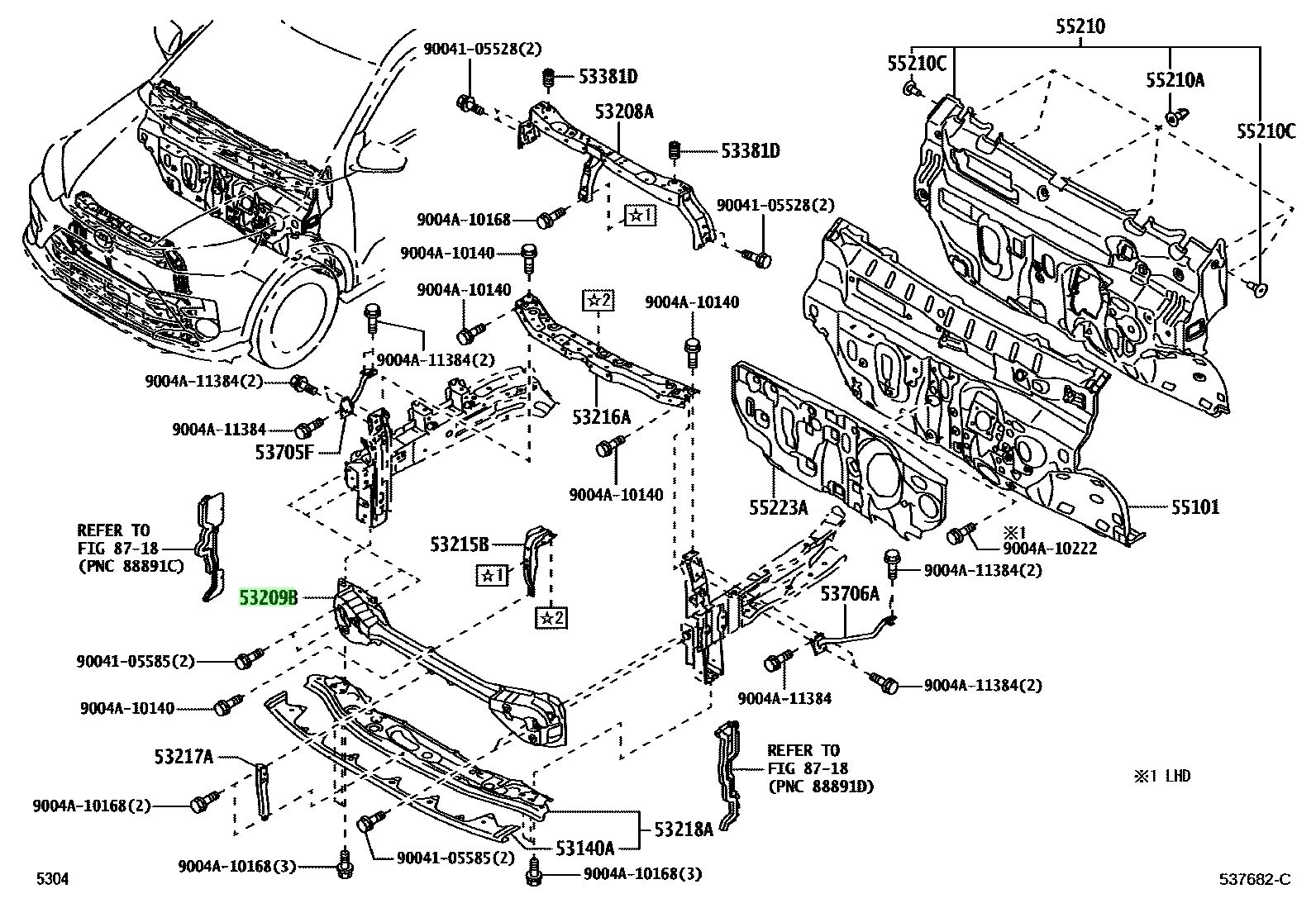 Buy Genuine Toyota 53209BZ040 (53209-BZ040) Brace Sub-Assy, Hood Lock ...