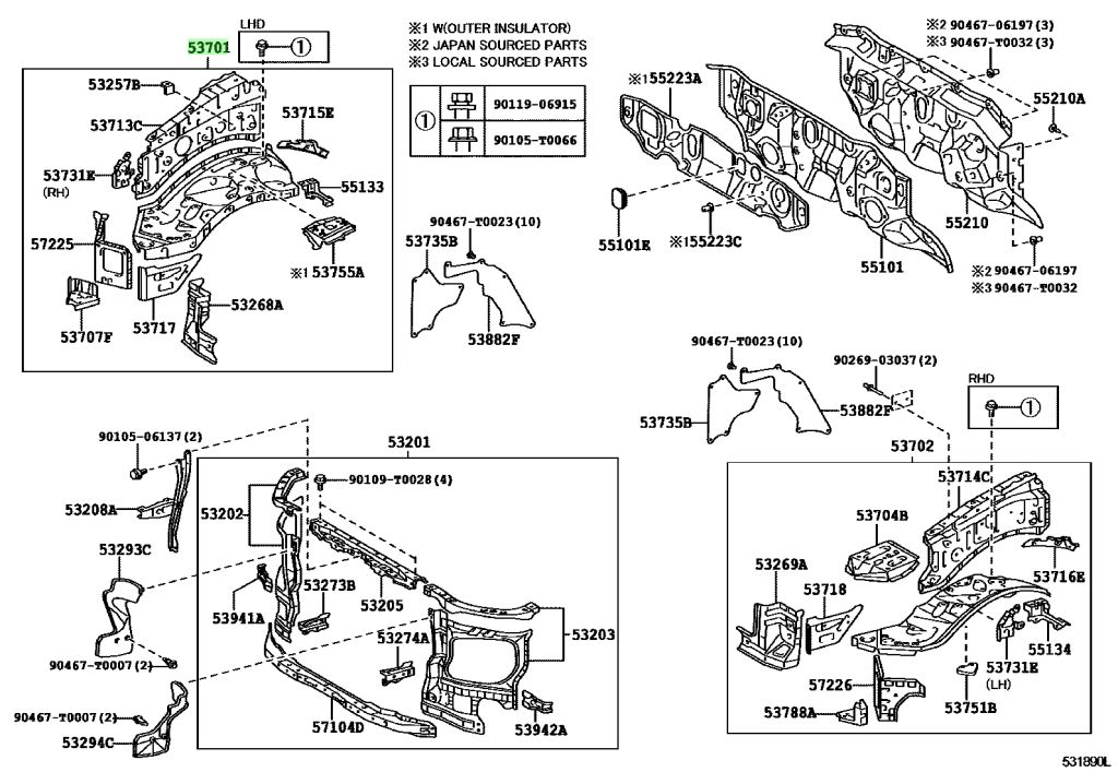 Buy Genuine Toyota 537010K210 (53701-0K210) Apron Sub-Assy, Front ...