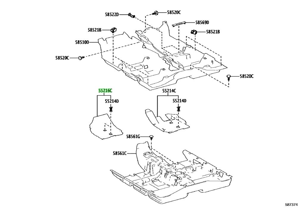 Buy Genuine Toyota 5521652070 (55216-52070) Pad, Dash Panel Insulator ...