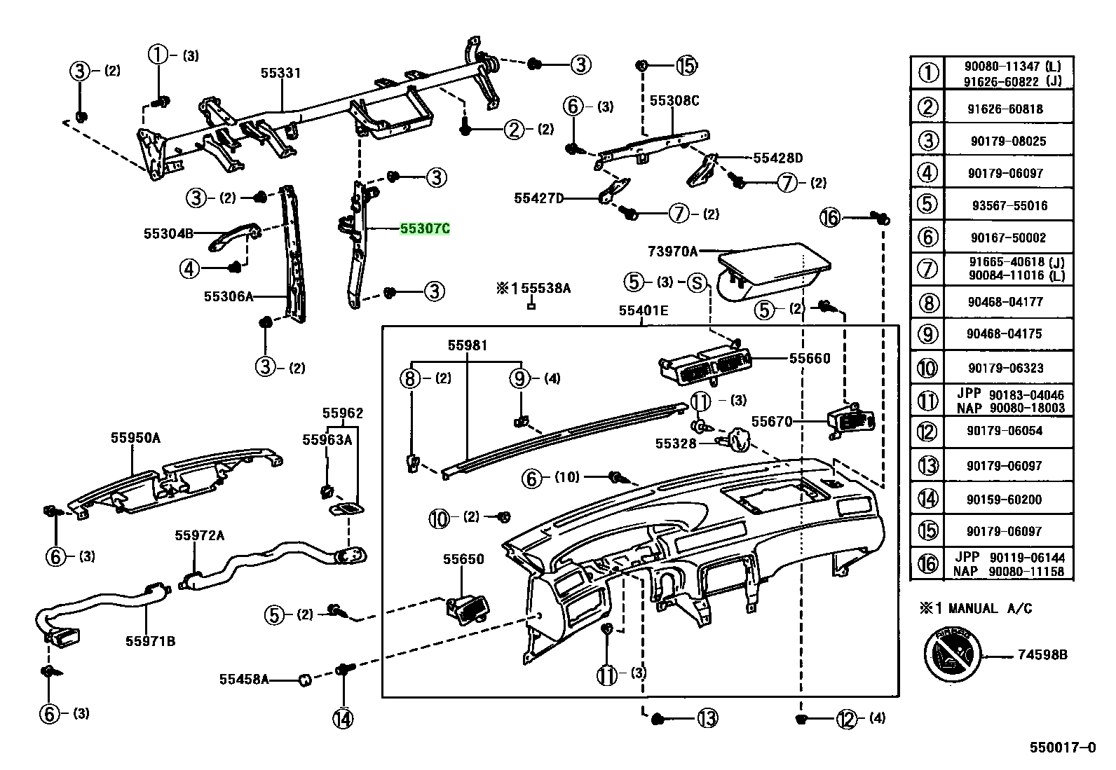 Buy Genuine Toyota 55307AA010 (55307-AA010) Brace Sub-Assy, Instrument ...