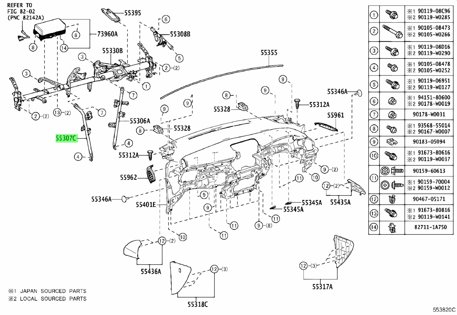Buy Genuine Toyota 55307F4020 (55307-F4020) Brace Sub-Assy, Instrument ...