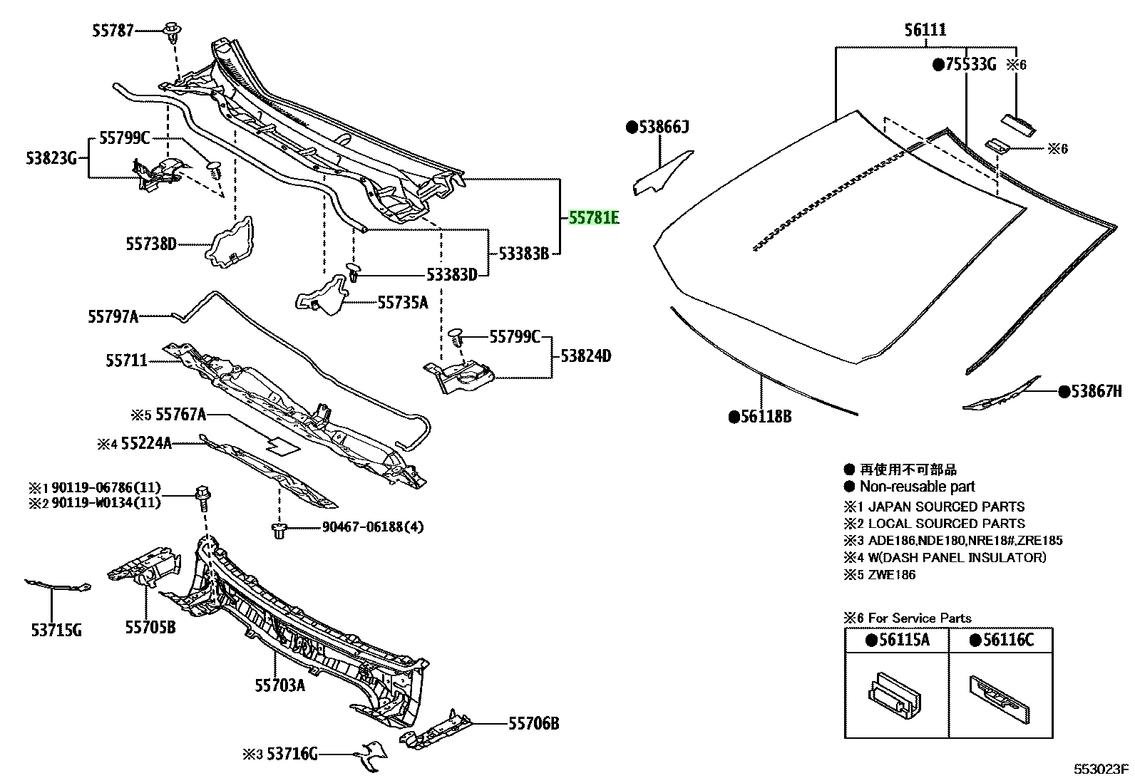 Buy Genuine Toyota 5570802480 (55708-02480) Louver Sub-Assy, Cowl Top ...