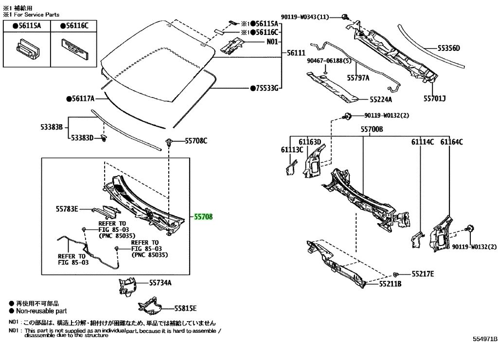 Buy Genuine Toyota 557080D521 (55708-0D521) Louver Sub-Assy, Cowl Top ...