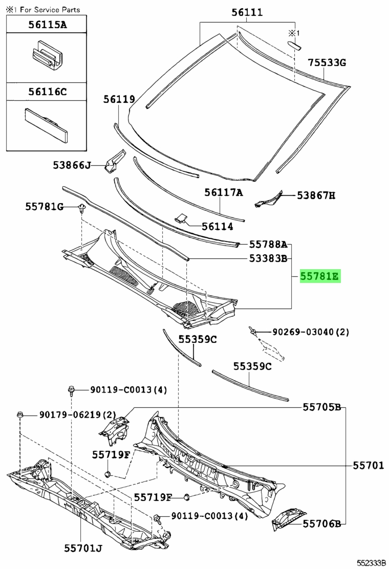 Buy Genuine Toyota 557080E050 (55708-0E050) Louver Sub-Assy, Cowl Top ...