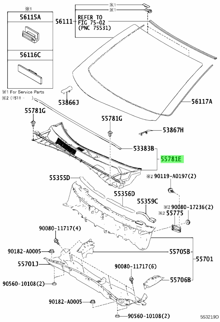 Buy Genuine Toyota 557080E070 (55708-0E070) Louver Sub-Assy, Cowl Top ...