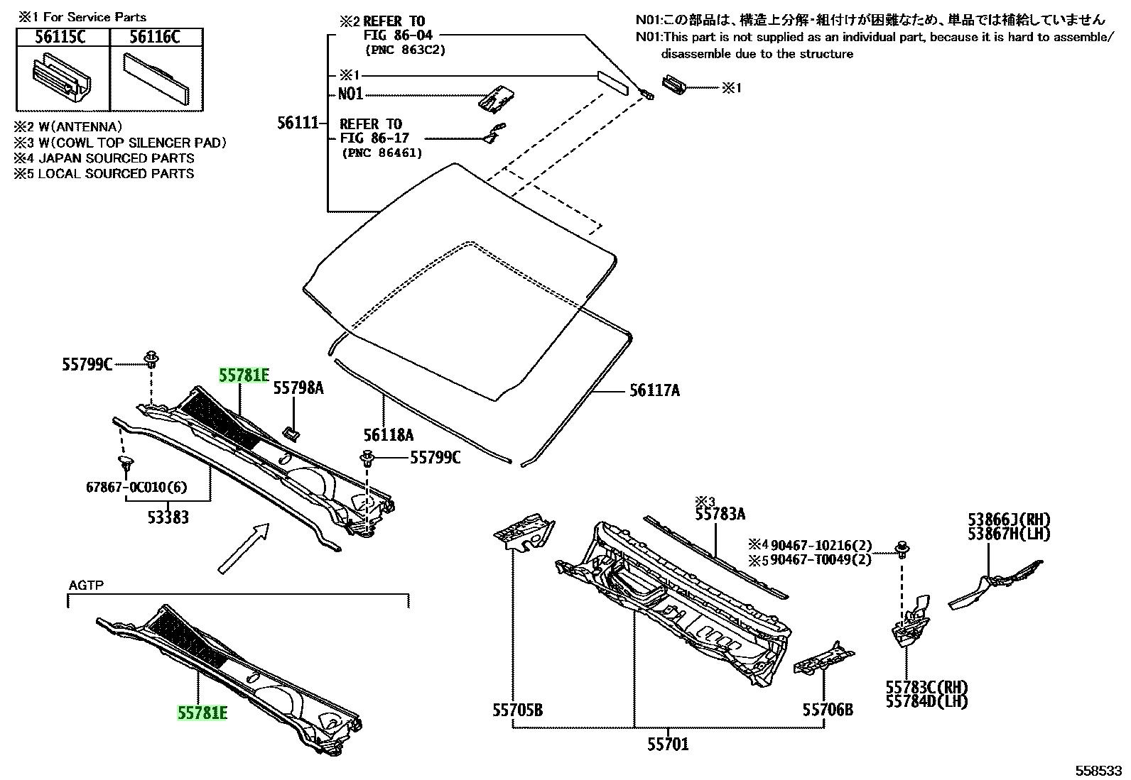 Buy Genuine Toyota 557080K181 (55708-0K181) Louver Sub-Assy, Cowl Top ...