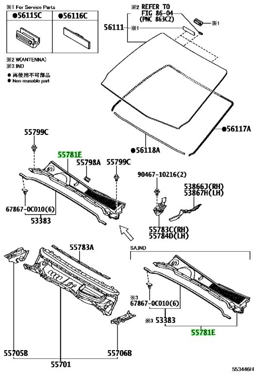 Buy Genuine Toyota 557080K190 (55708-0K190) Louver Sub-Assy, Cowl Top ...