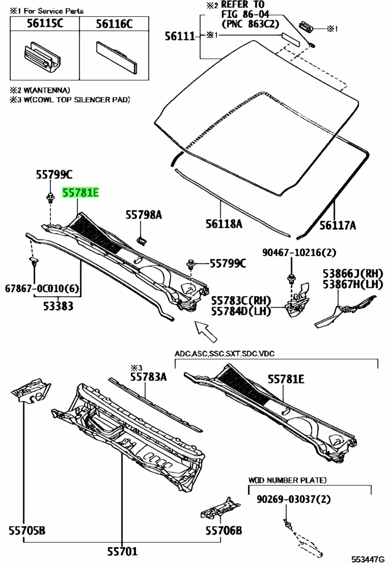 Buy Genuine Toyota 557080K200 (55708-0K200) Louver Sub-Assy, Cowl Top ...