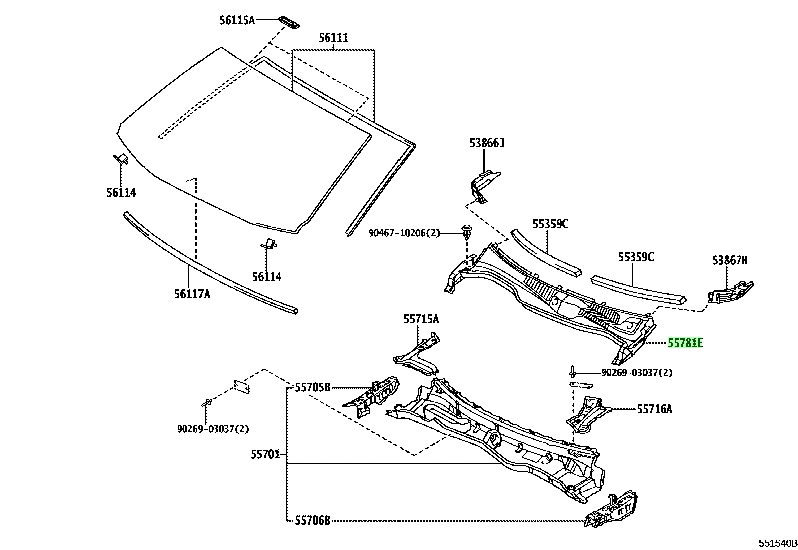 Buy Genuine Toyota 557080P010 (55708-0P010) Louver Sub-Assy, Cowl Top ...