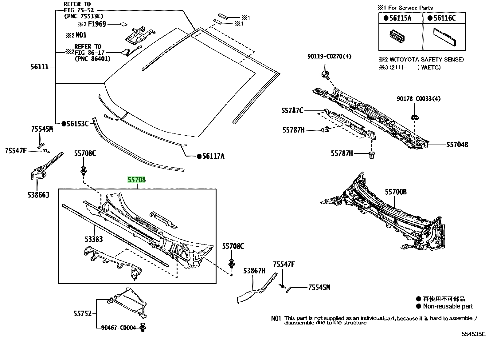 Buy Genuine Toyota 557080R070 (55708-0R070) Louver Sub-Assy, Cowl Top ...