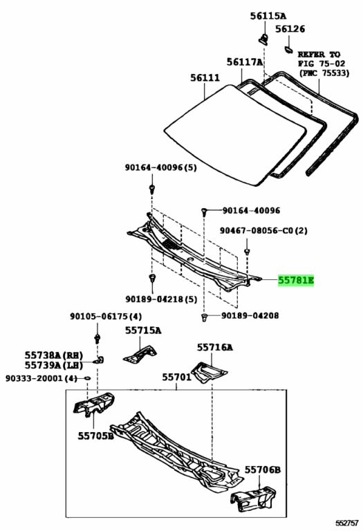 Buy Genuine Toyota 5570814020 (55708-14020) Louver Sub-Assy, Cowl Top ...
