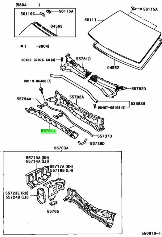 Buy Genuine Toyota 5571244010 (55712-44010) Panel Sub-Assy, Cowl Top ...