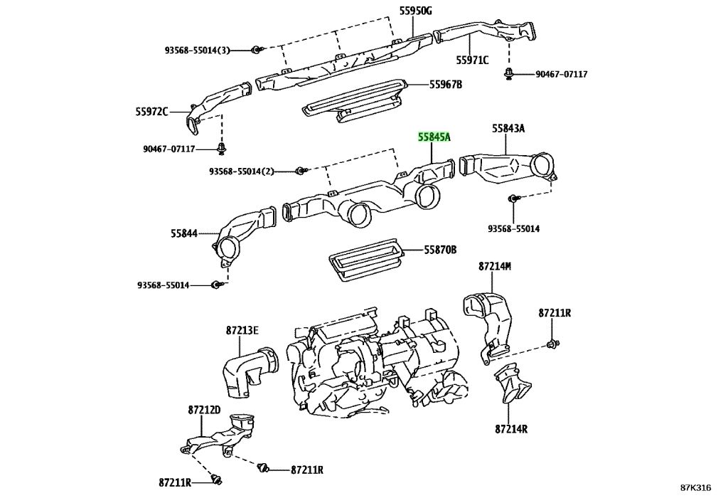 Buy Genuine Toyota 5584537081 (55845-37081) Duct, Heater To Register ...