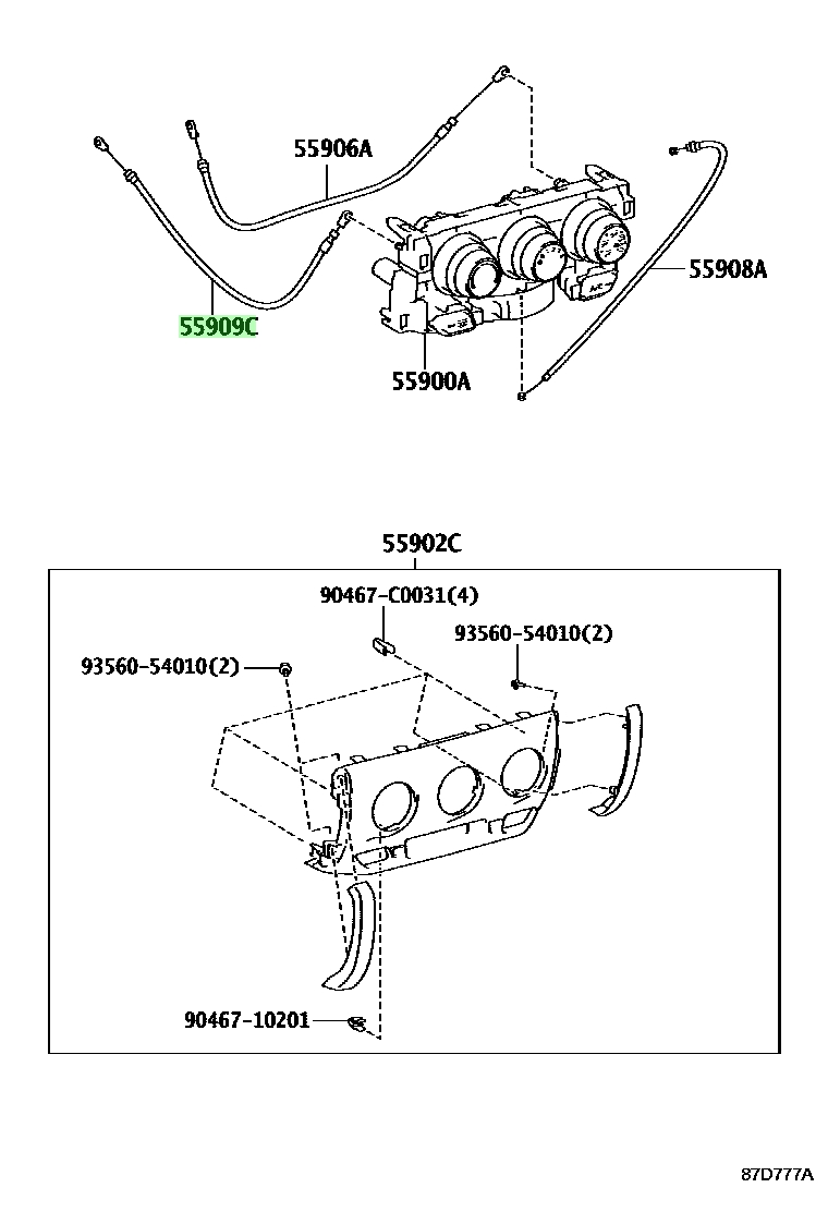 Buy Genuine Toyota 559090D100 (55909-0D100) Cable Sub-Assy, Airmix ...