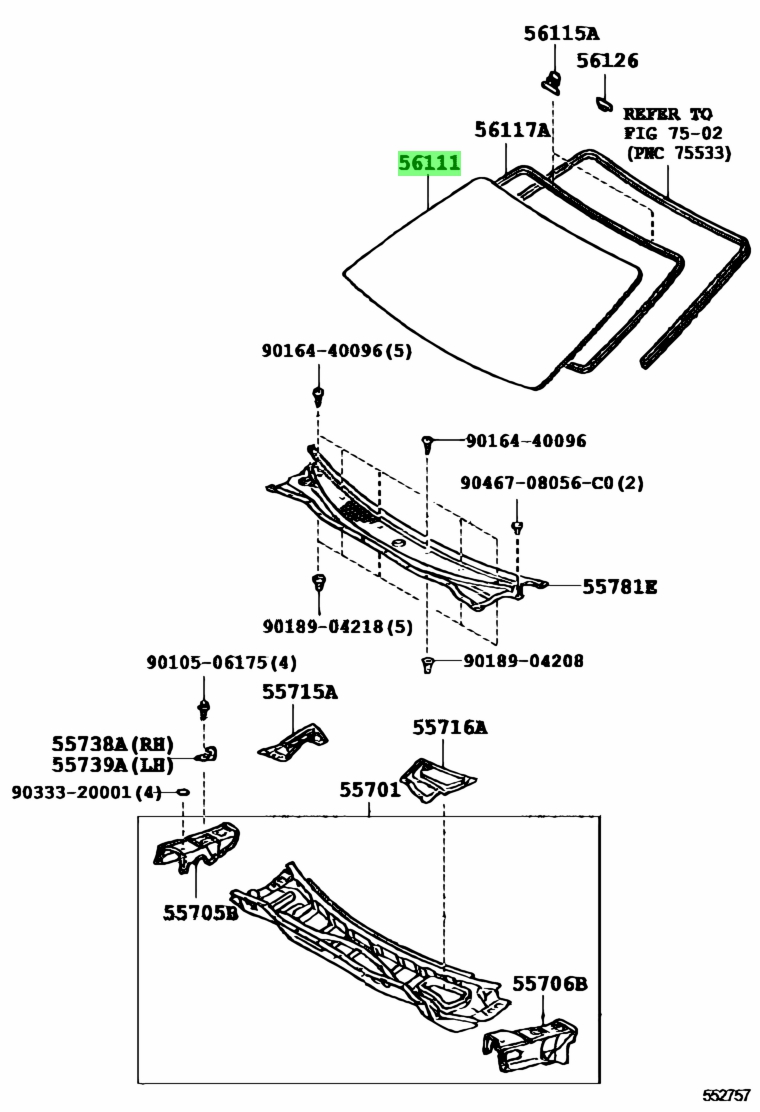 Buy Genuine Toyota 5610114050 (56101-14050) Glass, Windshield for ...