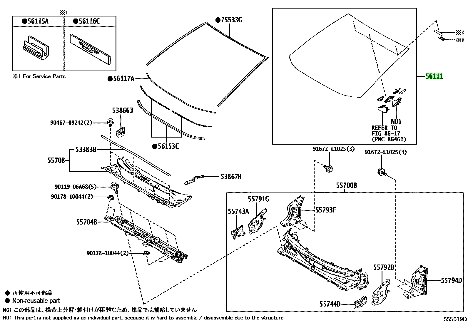 Buy Genuine Toyota 561014A900 (56101-4A900) Glass, Windshield. Photos ...