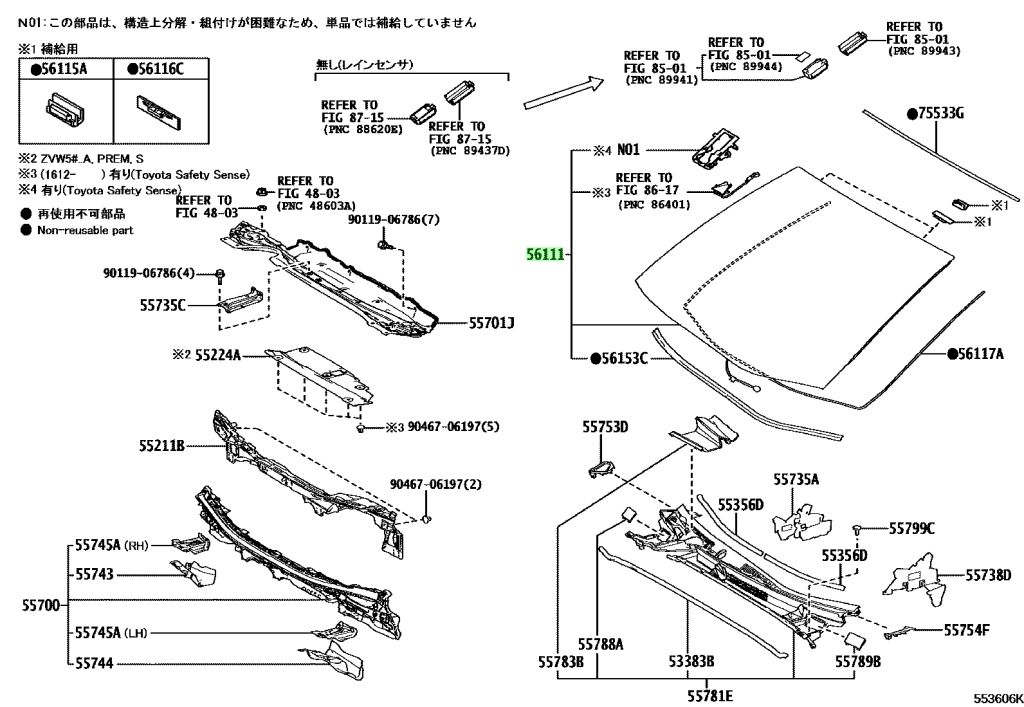 Buy Genuine Toyota 561014F995 (56101-4F995) Glass, Windshield. Prices ...