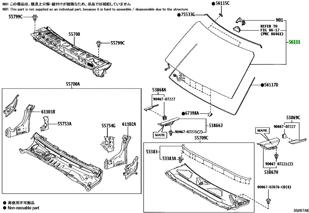 Buy Genuine Toyota 561016B926 (56101-6B926) Glass, Windshield. Photos ...