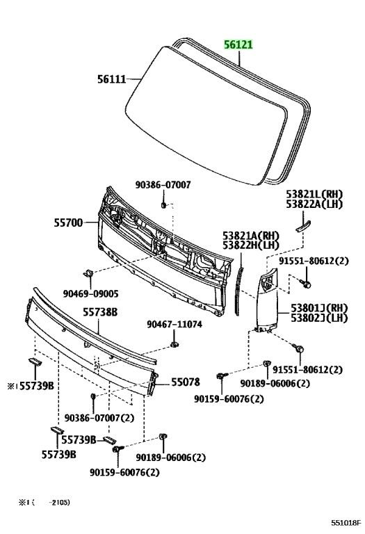 Buy Genuine Toyota 561210W010 (56121-0W010) Weatherstrip, Windshield ...
