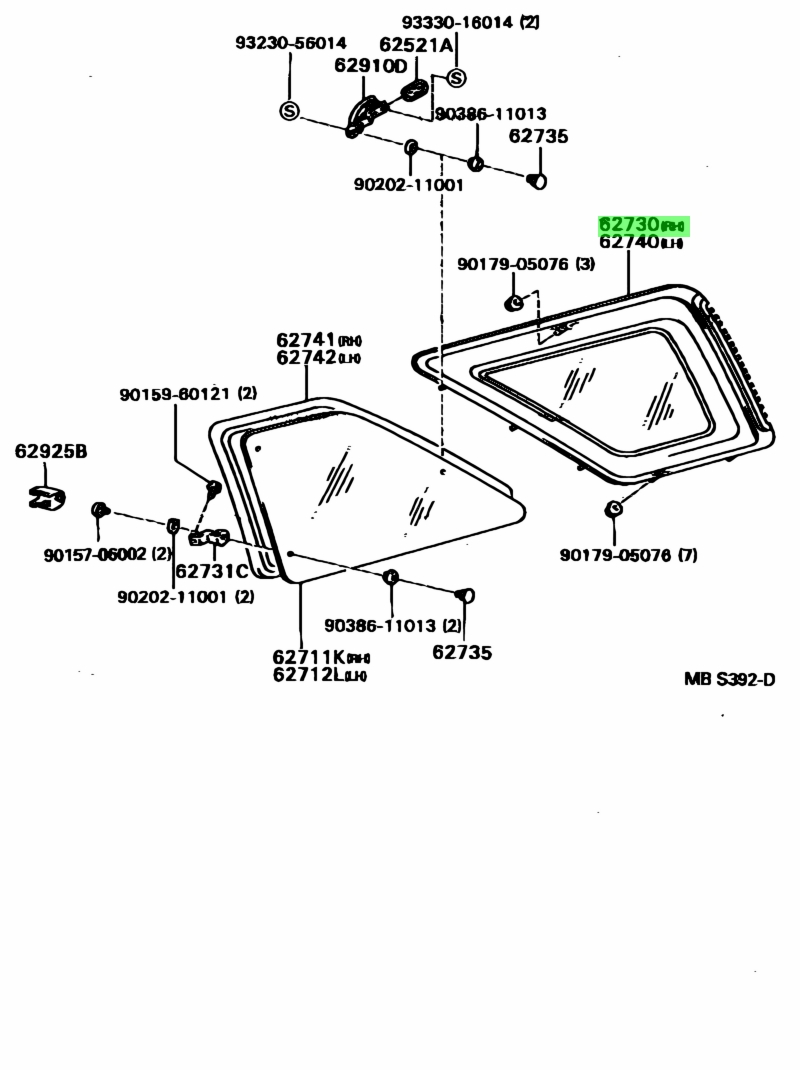 Buy Genuine Toyota 6273089101 (62730-89101) Panel Assy, Side Window, No ...