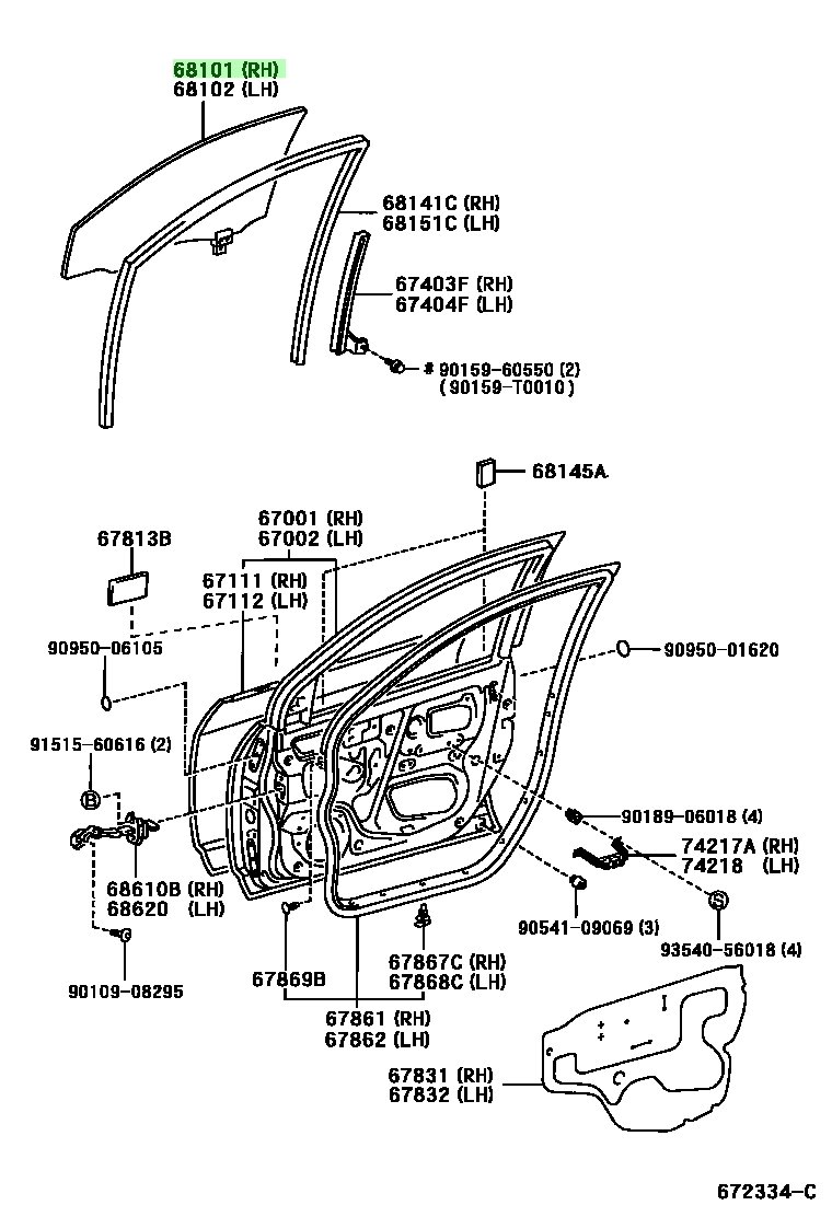 Buy Genuine Toyota 6810102080 (68101-02080) Glass Sub-Assy, Front Door ...
